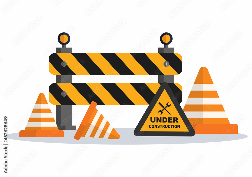 Under Construction With Symbol Worker Hold Stop or Road Sign, Tape ...