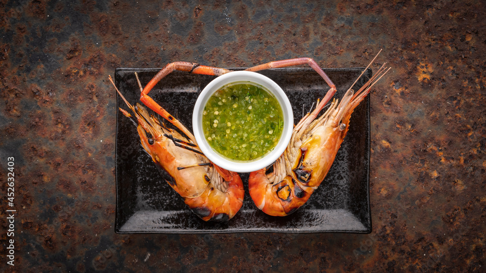 grilled giant freshwater prawns with Thai spicy seafood dipping sauce ...