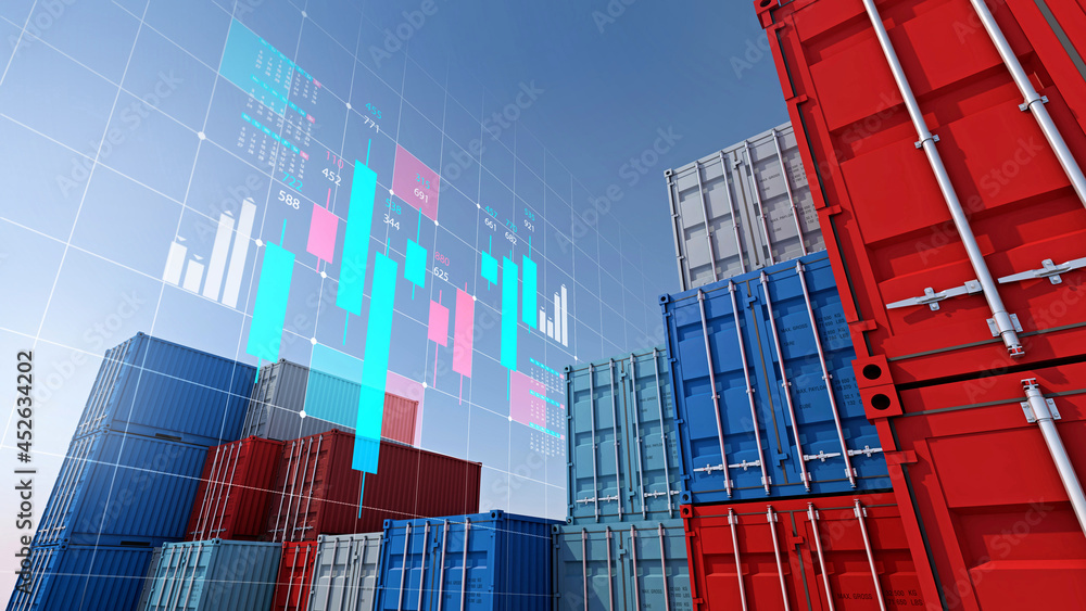 Container cargo for import export business and digital stock market ...