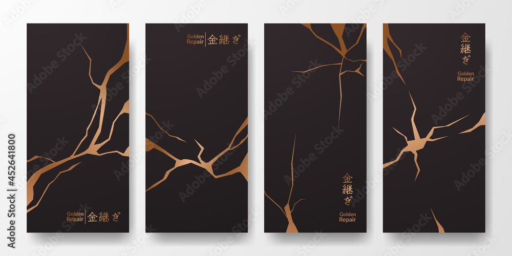 Golden restoration kintsugi cover design. Luxury elegant marble ceramic ...