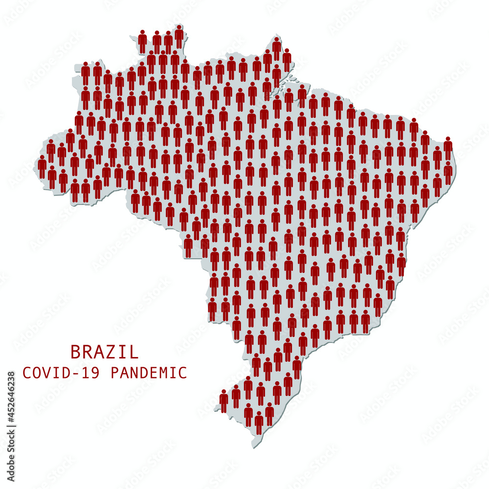 Illustrations concept red people symbols in shape of map of Brazil ...