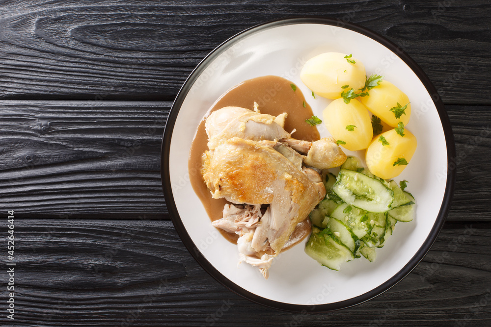 Denmark food Gammeldags Kylling fried old-fashioned chicken with boiled ...