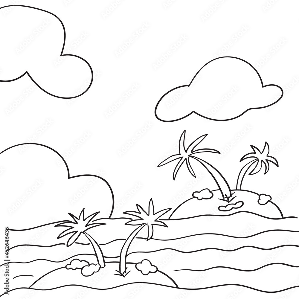 sea beach Summer vacation isolated on white Coloring book for kids ...