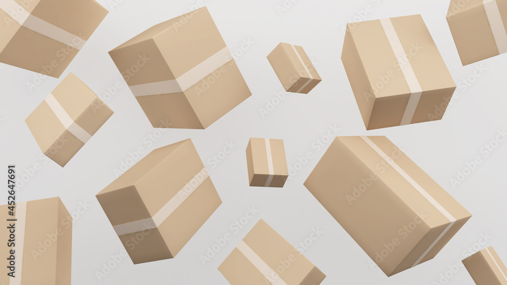 Bulk parcel boxes on a white background,parcel delivery,3d rendering ...