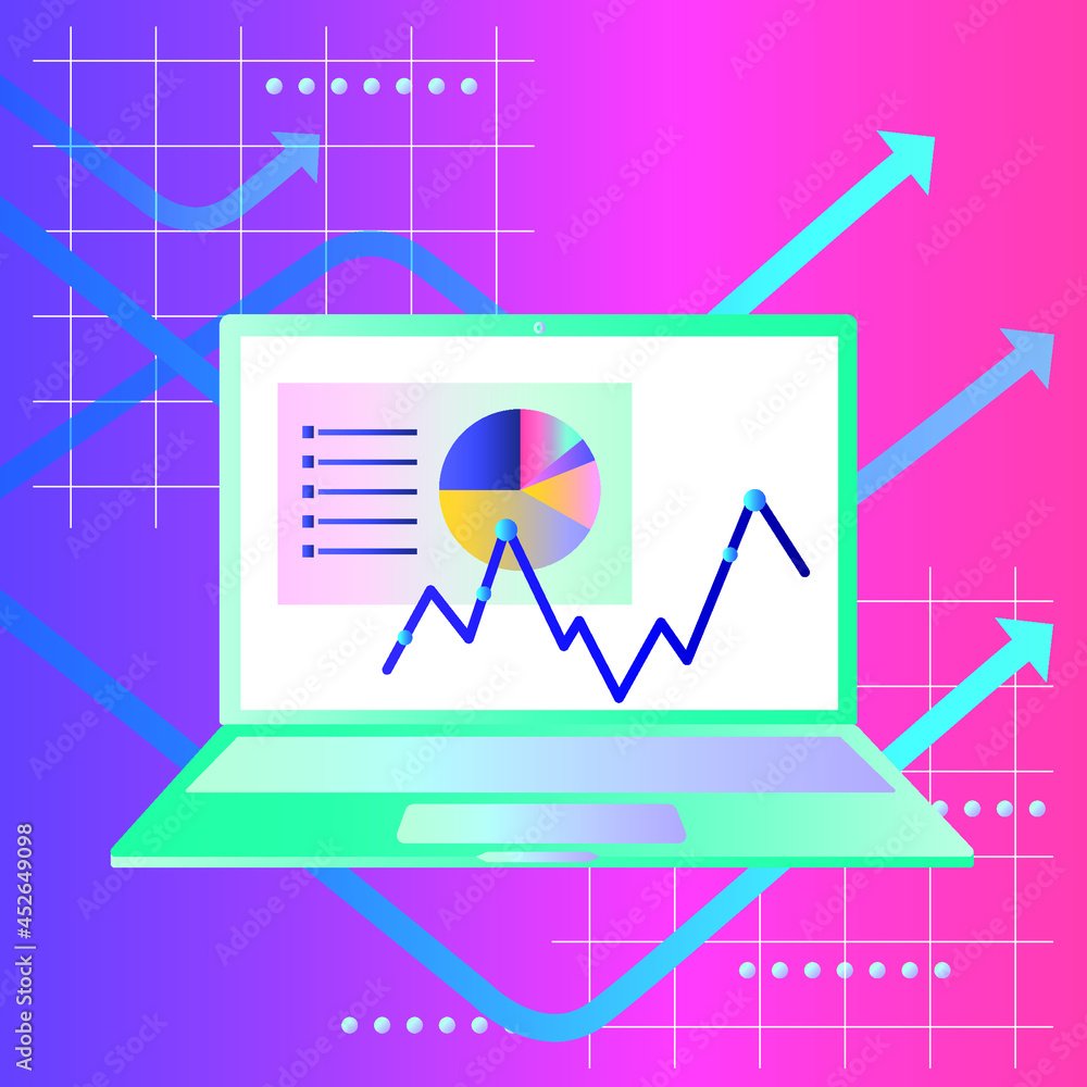 Bright graphics with a hand pointing to a color chart graph on a ...