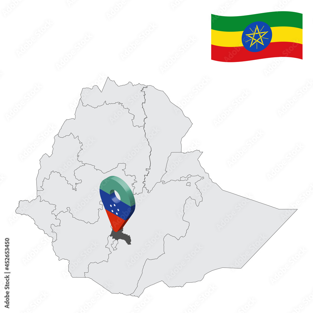 Location Sidama Region on map Ethiopia. 3d location sign similar to the ...