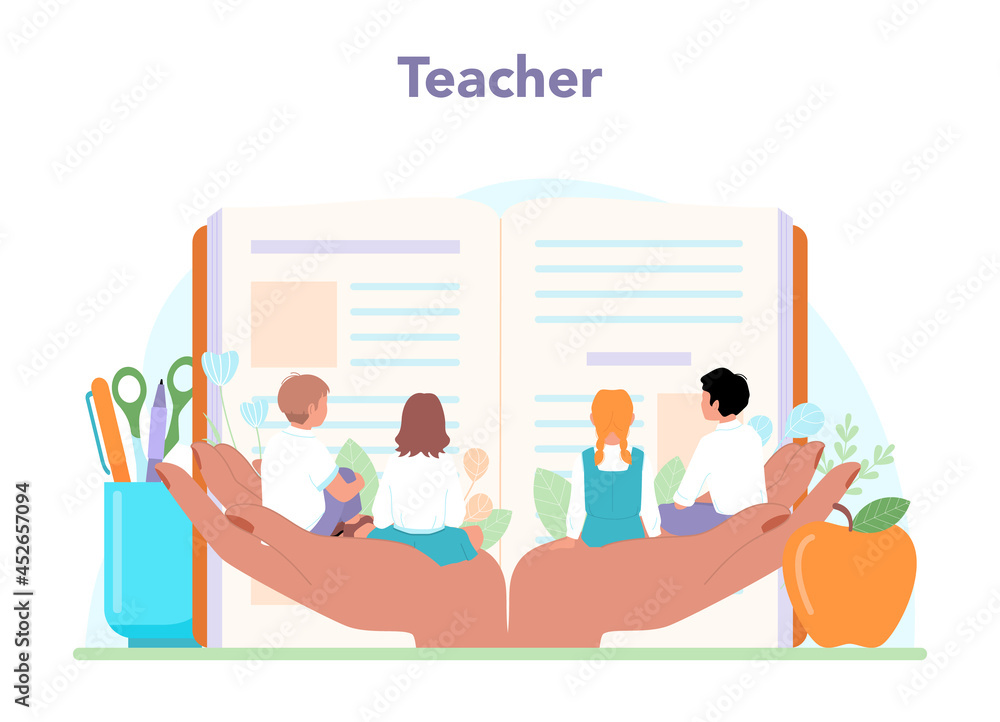 Teacher concept. Professor giving a lesson online or in a classroom ...