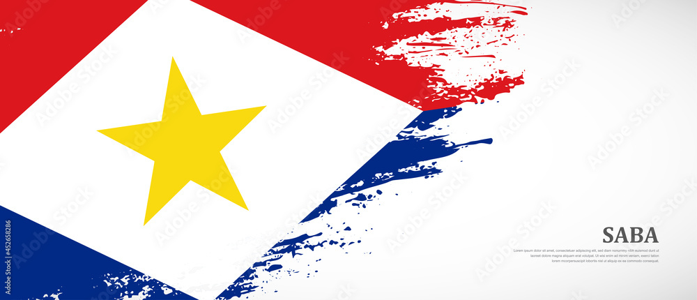 National flag of Saba with textured brush flag. Artistic hand drawn ...