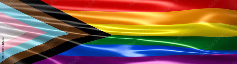 3D Illustration of the Inclusive Progress Rainbow Pride Flag rendered ...