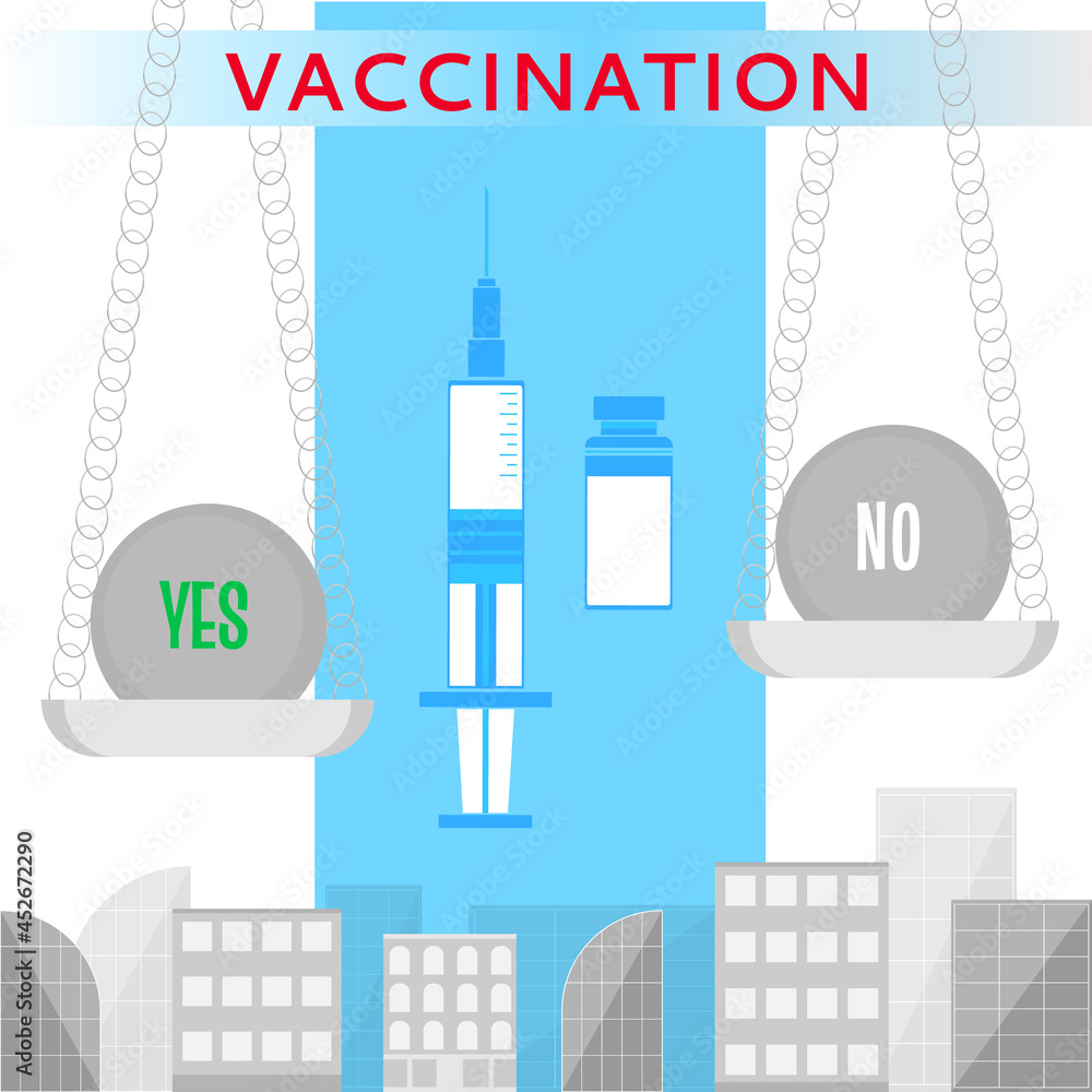 Vector medical illustration about the problem of choosing vaccination ...