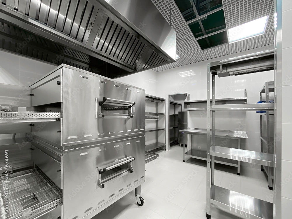 Design of the working area of the cafe kitchen, hot shop, pizza oven ...