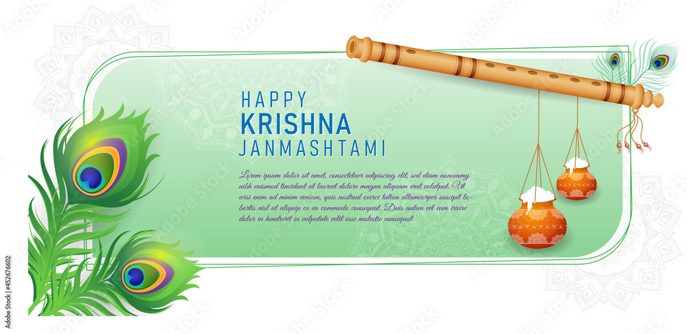 Happy Janmashtami festival banner template design with dahi handi and ...