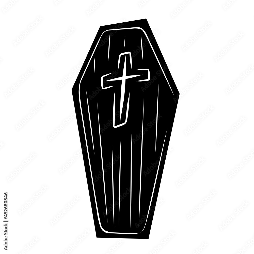 Wooden coffin black, cartoon isolated on white background, vector ...