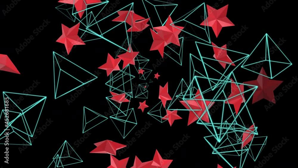 Vidéo Stock Abstract flight of red volumetric stars and transparent ...