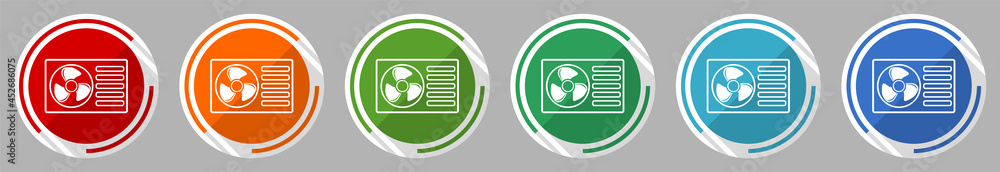 Heat pump icon set, vector illustration in 6 colors options for ...