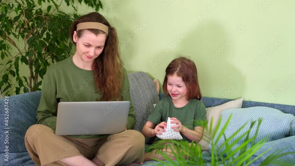 Together On Couch With Laptop Woman Home Office Sisters Play Or
