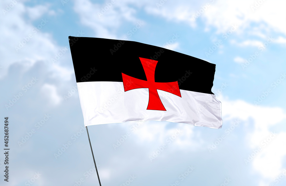 Poster Knights Templar Flag, realistic 3d rendering in front of blue ...