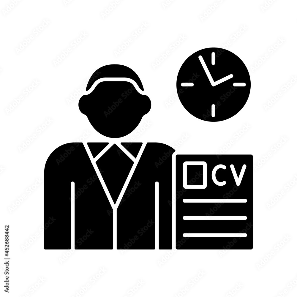 Job applicant black glyph icon. Apply for new job. Signing up for new ...