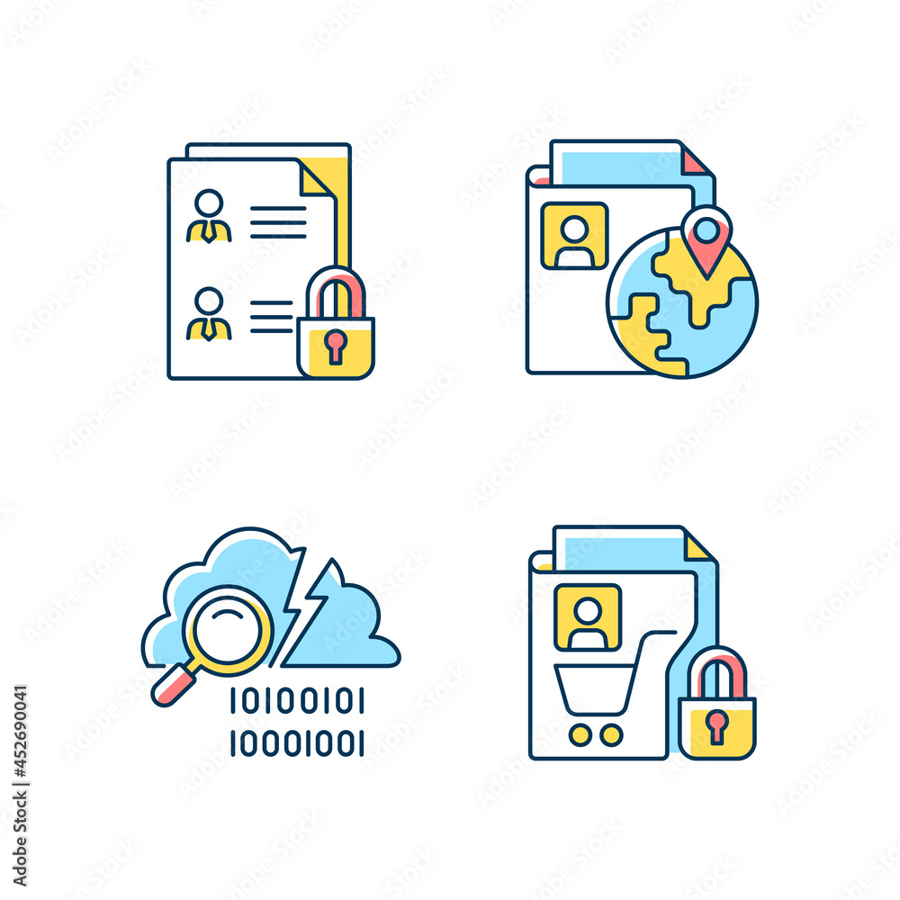 Maintain information security RGB color icons set. Employee files ...