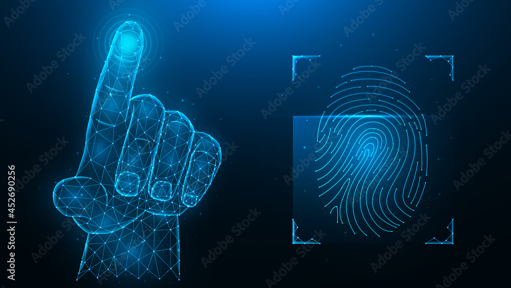Fingerprint identification concept. Biometric data low poly design ...