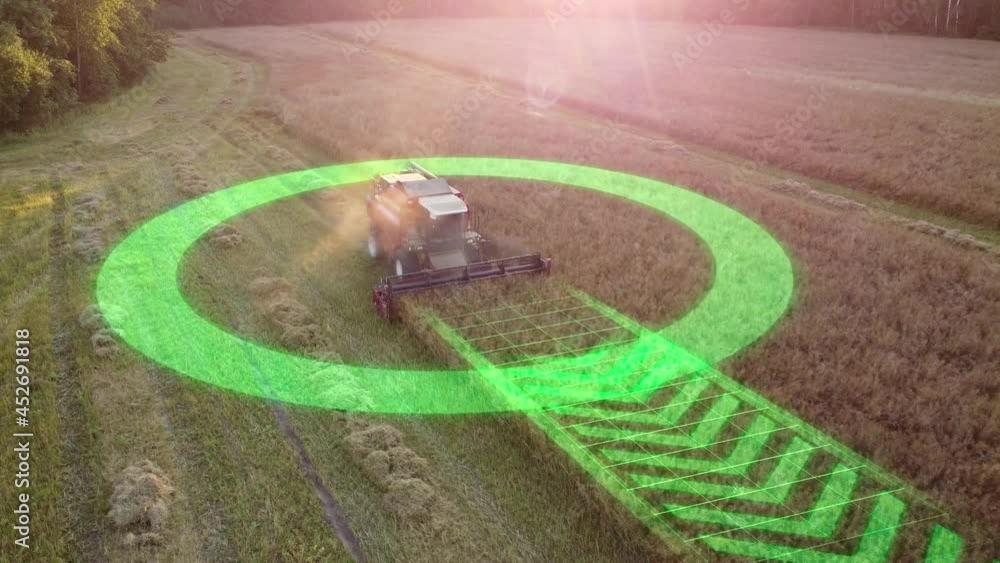 Autonomous self-driving combine harvester of the future with autopilot ...