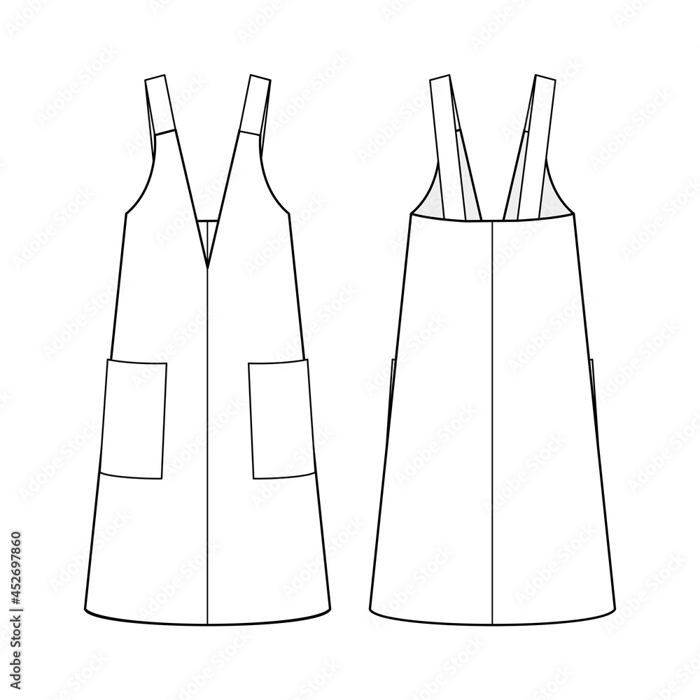Fashion technical drawing of pinafore Stock Vector | Adobe Stock