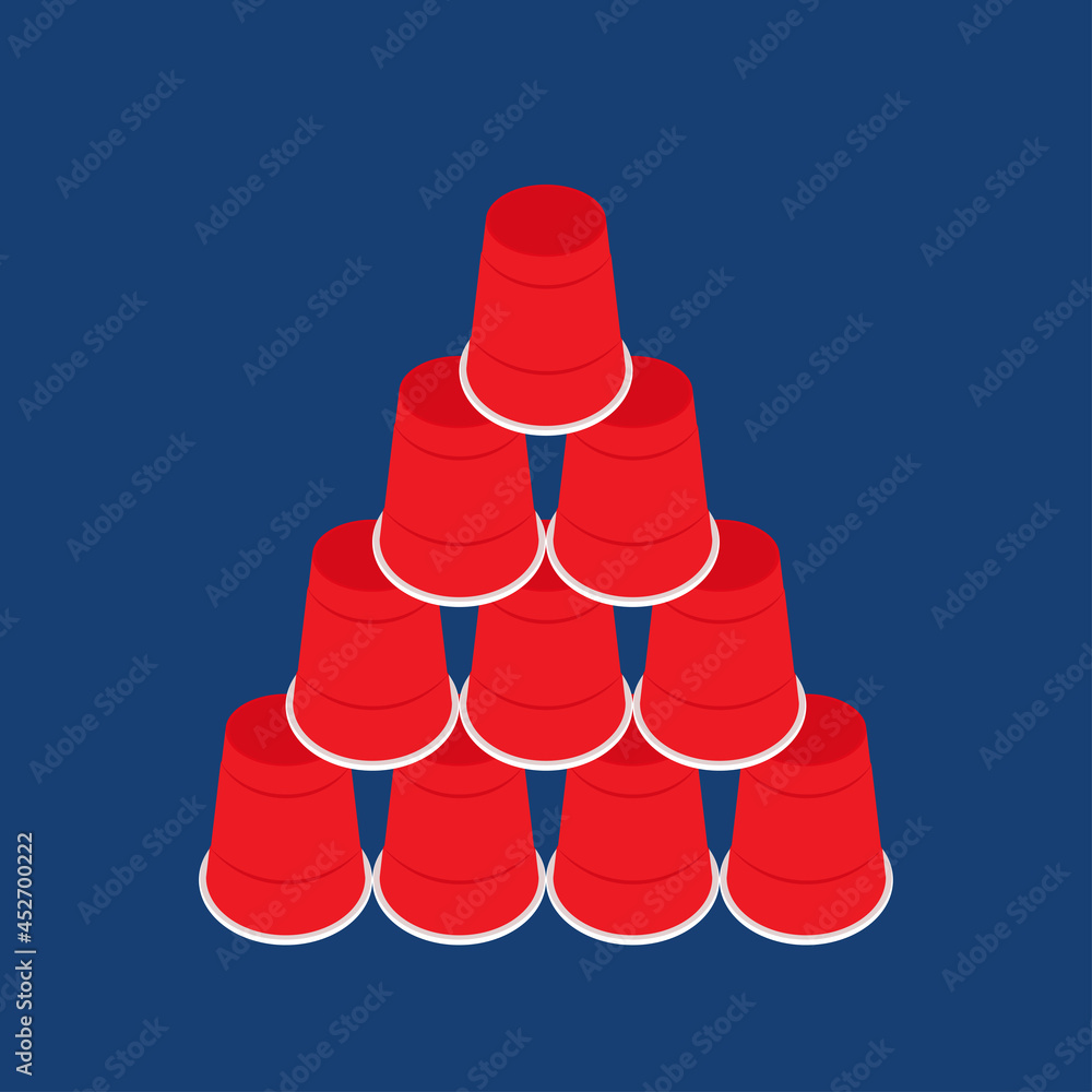 Red beer cup vector. Beer pong poster design. Plastic cup stack. Stock ...