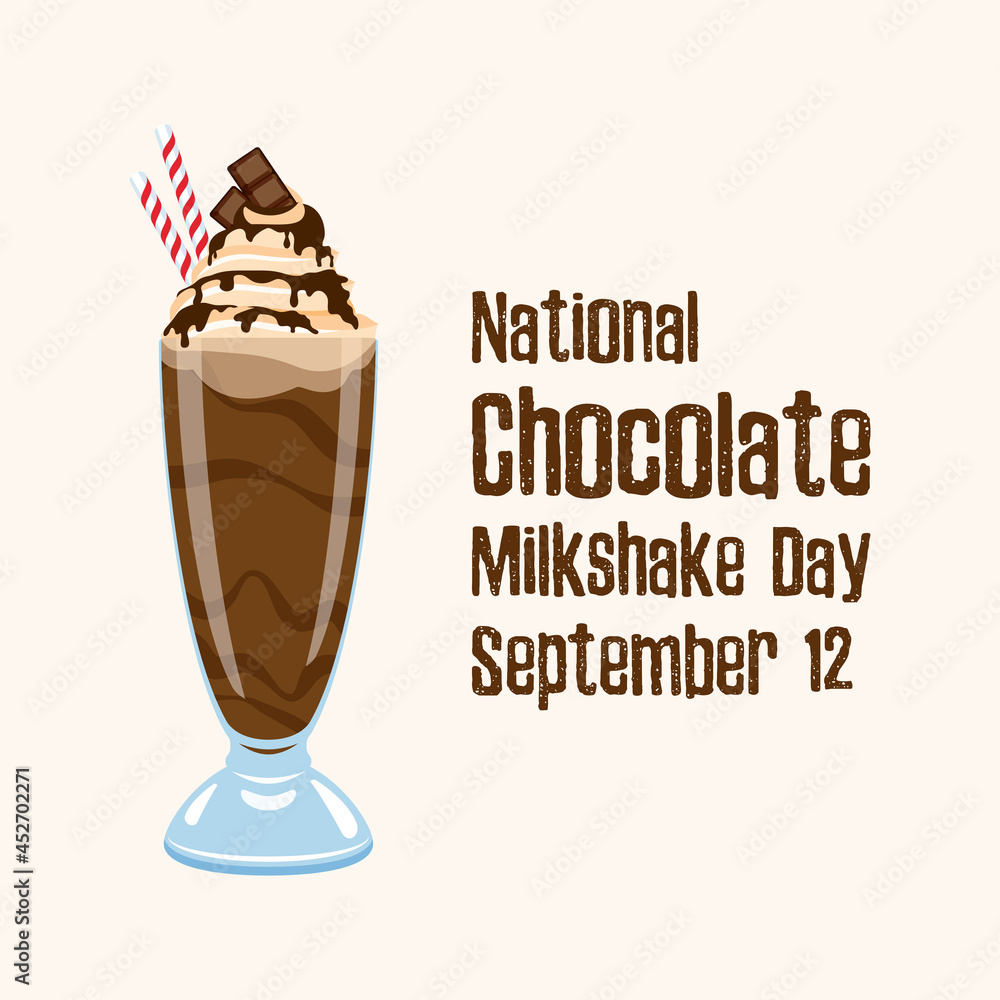 National Chocolate Milkshake Day vector. Glass of milkshake icon ...