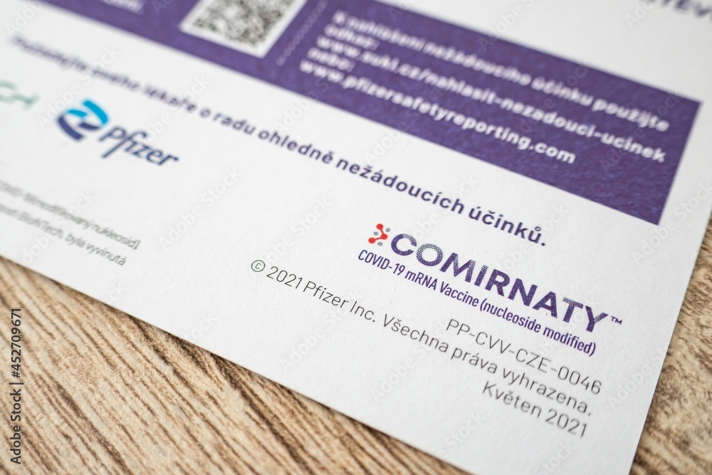 The logo Comirnaty of Pfizer vaccine which would be the first one to ...