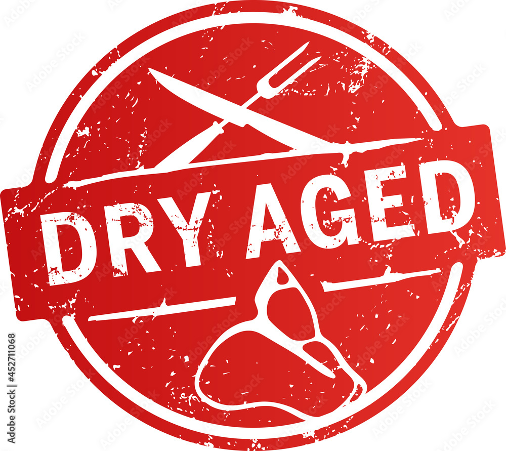 roter Button Dry aged Steak+Messer zerkratzt Stock Vector | Adobe Stock