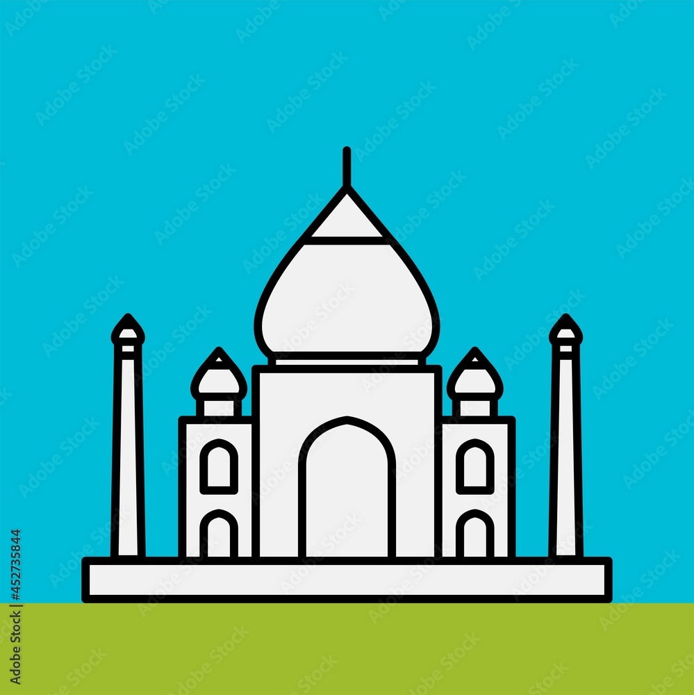 outline simplicity drawing of taj mahal landmark front elevation view ...