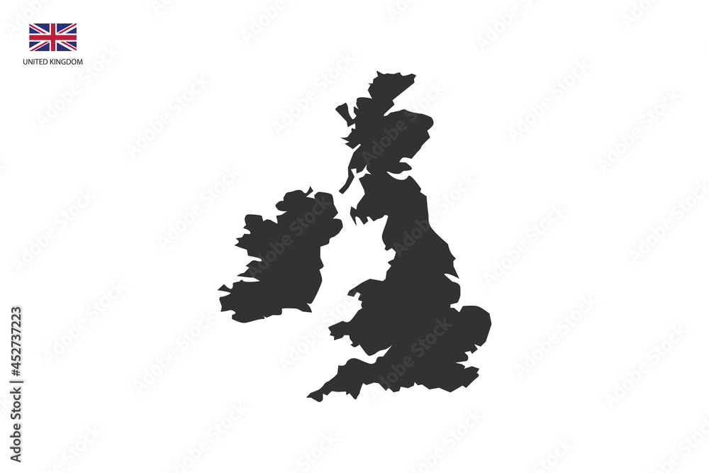 UK black shadow map vector on white background and country flag icon ...
