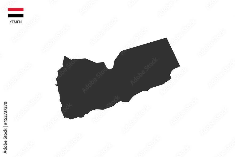 Yemen black shadow map vector on white background and country flag icon ...