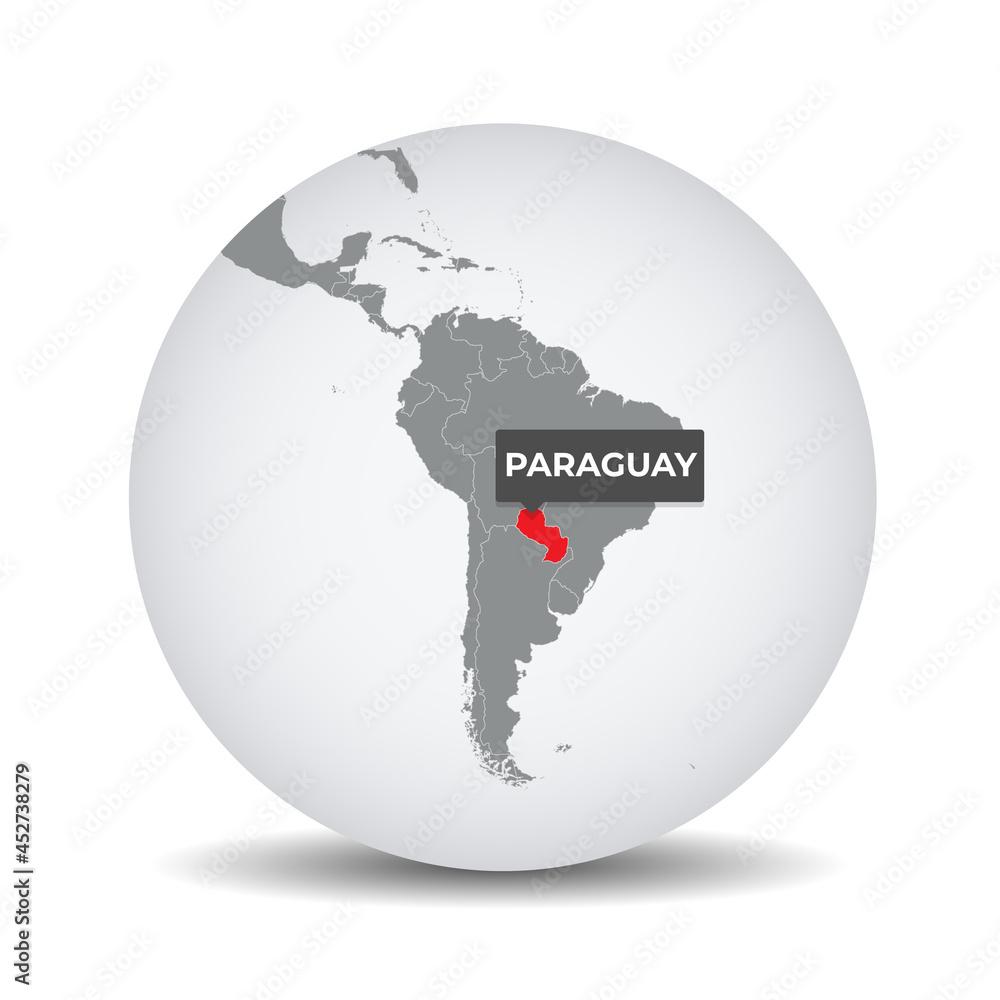 Vetor de World globe map with the identication of Paraguay. Map of ...