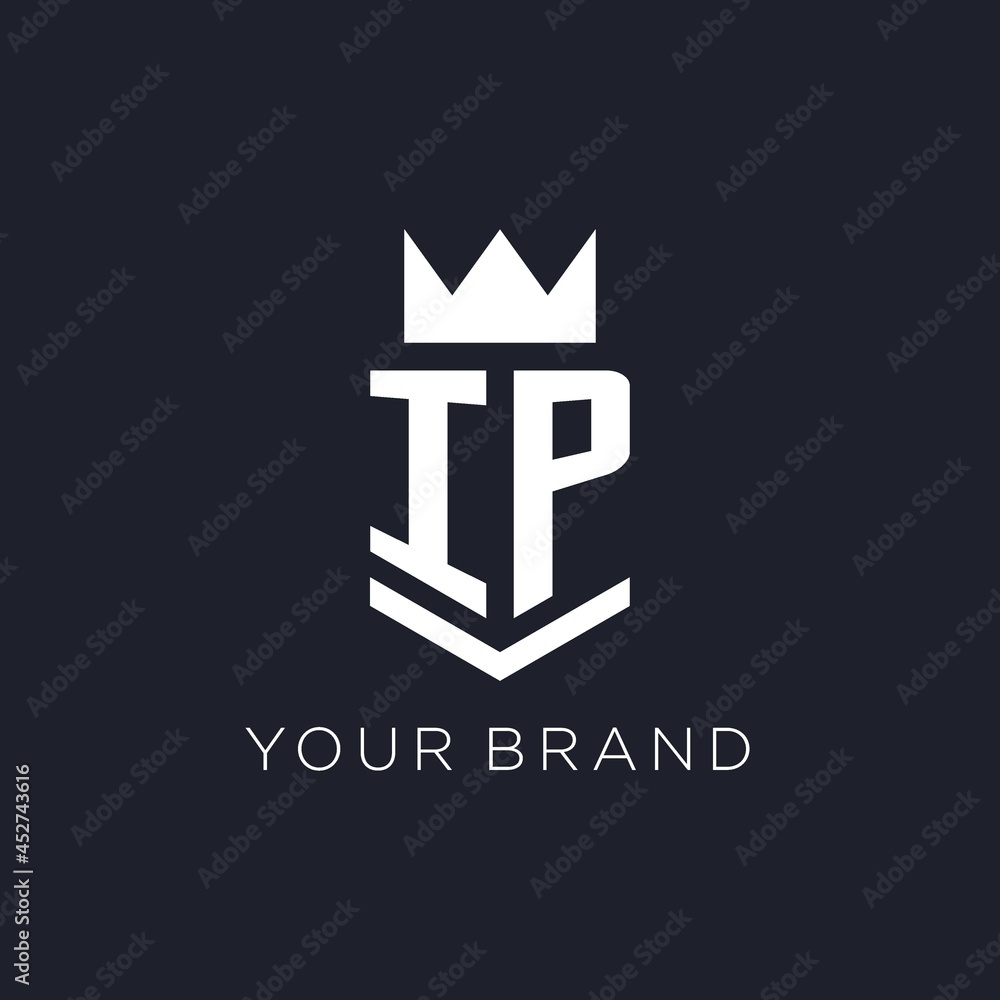 IP logo with shield and crown, initial monogram logo design Stock ...