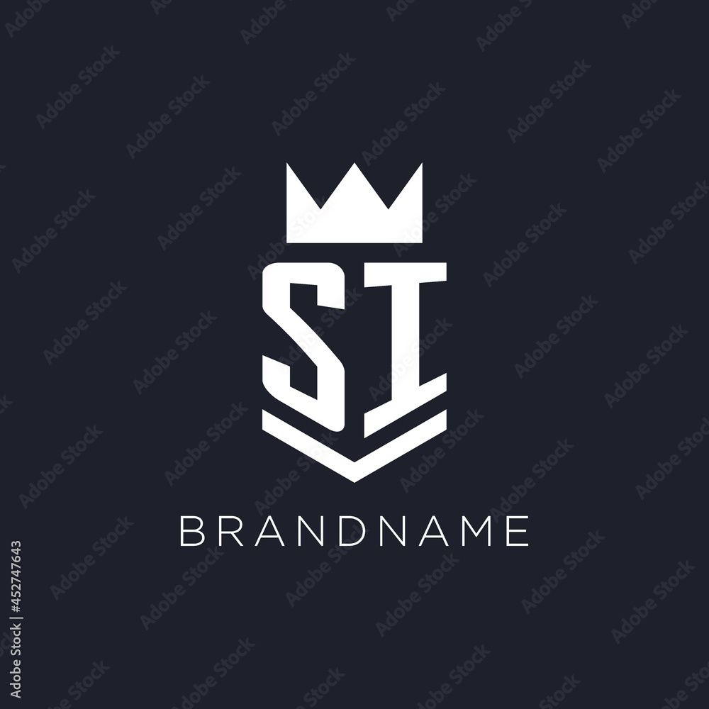 SI logo with shield and crown, initial monogram logo design Stock ...
