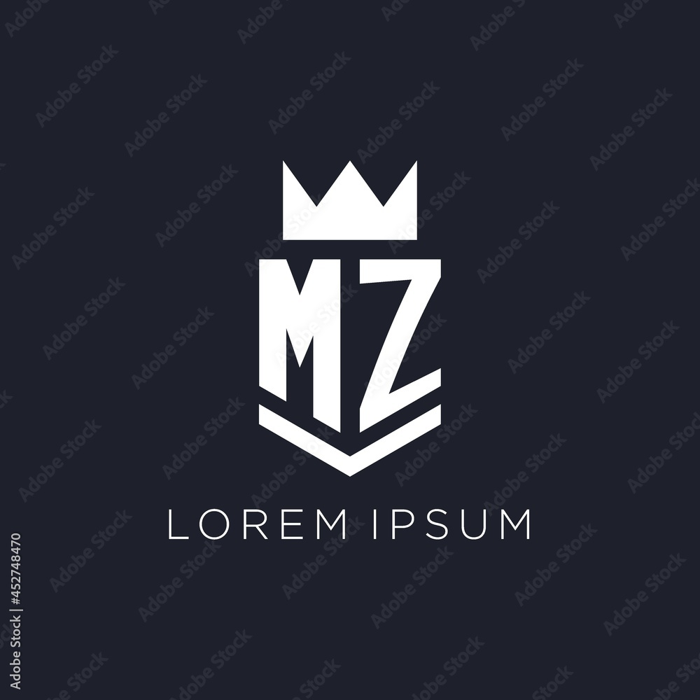 MZ logo with shield and crown, initial monogram logo design Stock ...