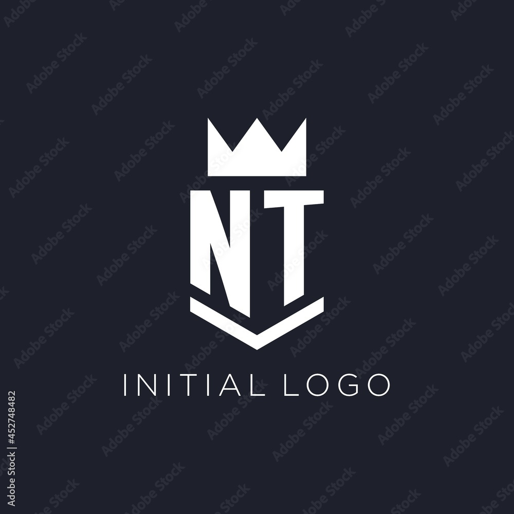 NT logo with shield and crown, initial monogram logo design Stock ...