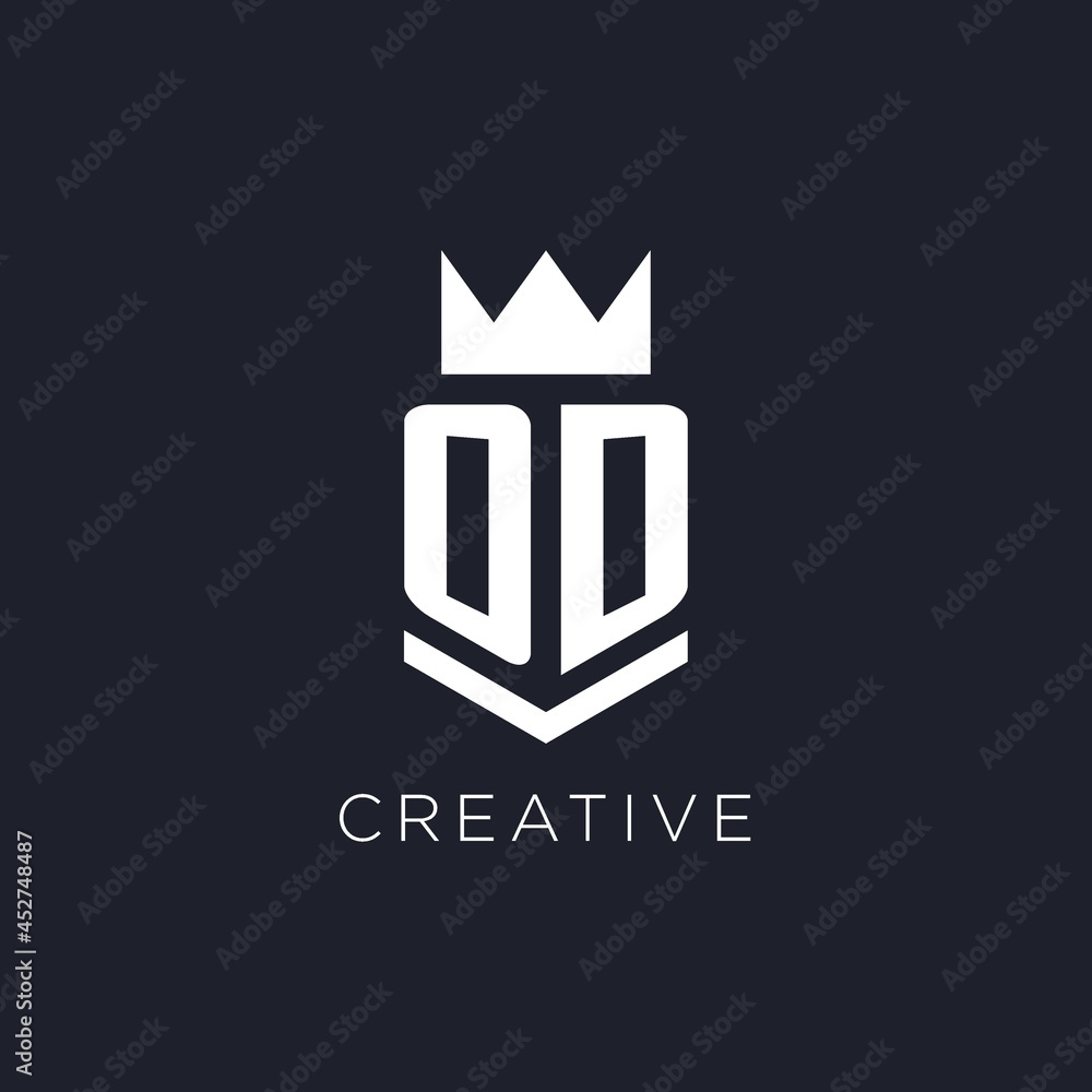 OD logo with shield and crown, initial monogram logo design Stock ...