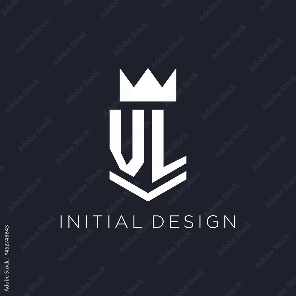 VL logo with shield and crown, initial monogram logo design Stock ...