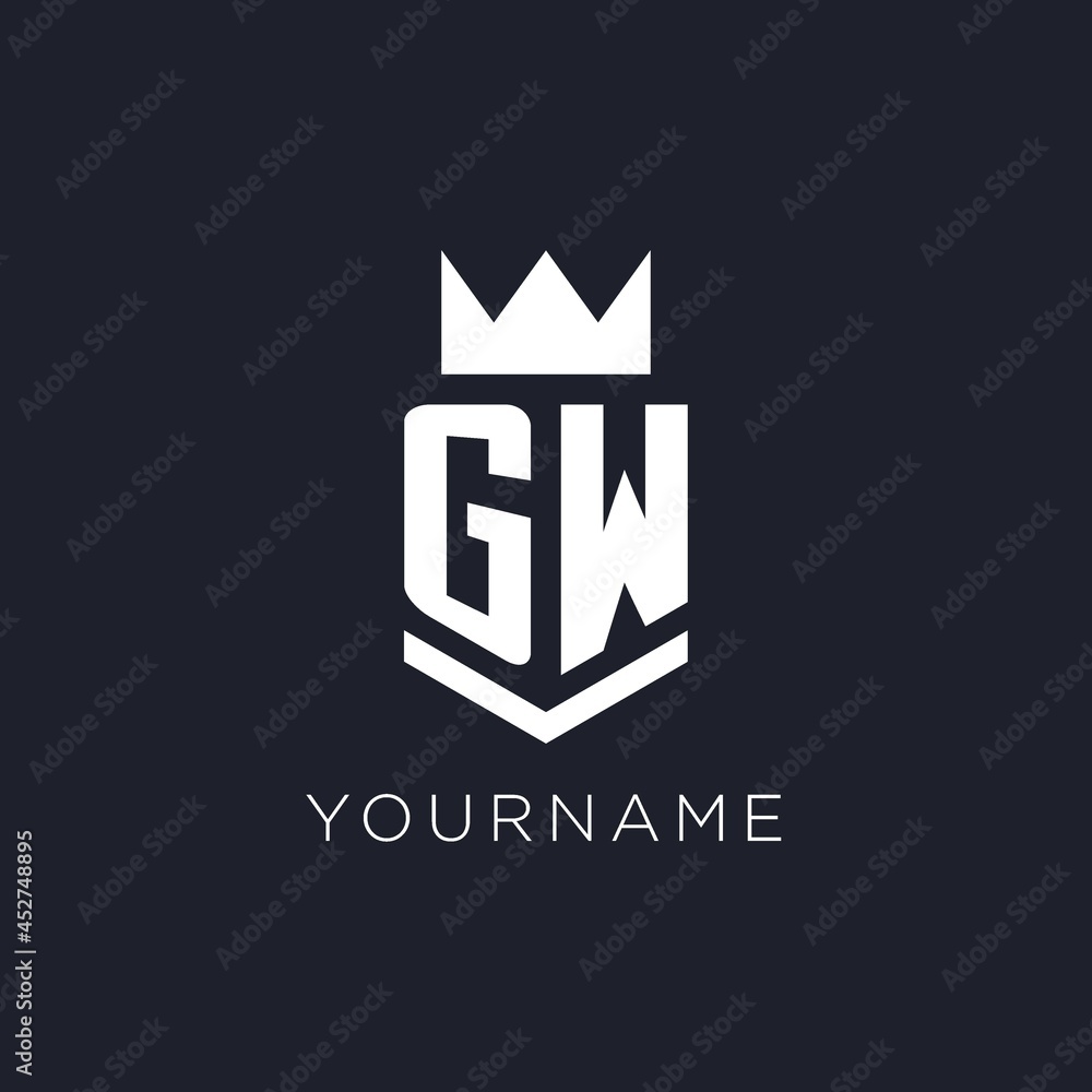 GW logo with shield and crown, initial monogram logo design vector de ...
