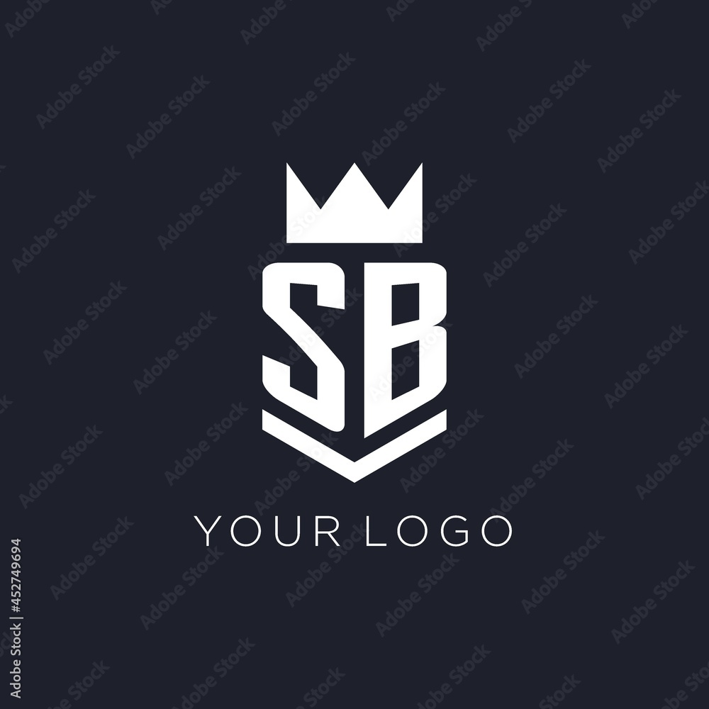 SB logo with shield and crown, initial monogram logo design Stock ...