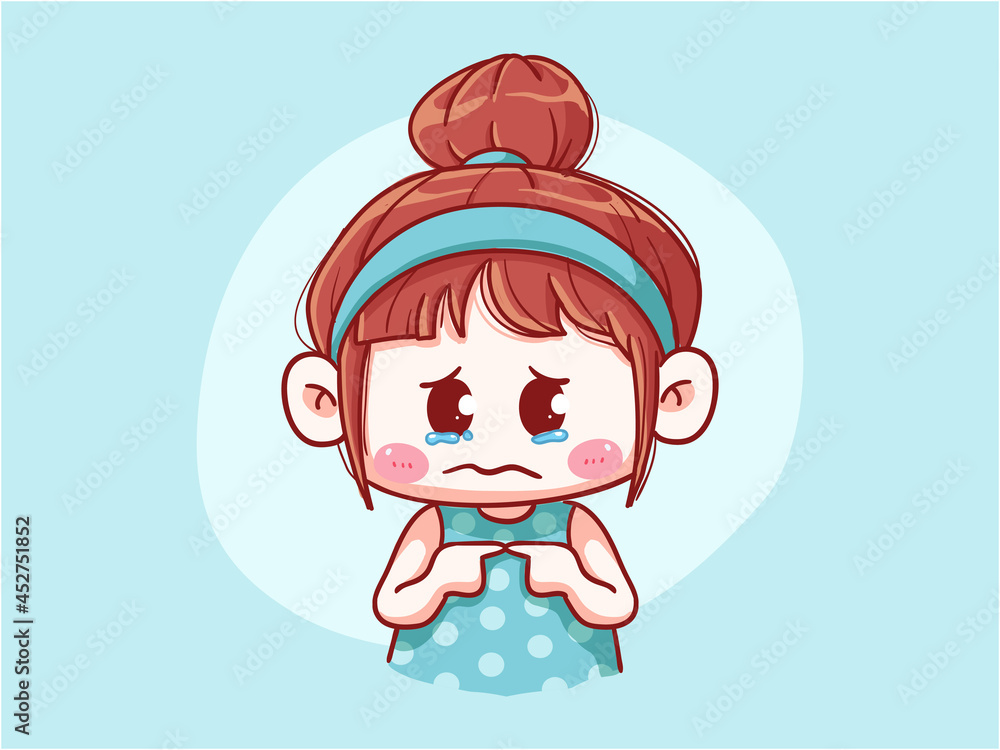 Cute and kawaii Girl crying and feel guilty Chibi Illustration Stock ...