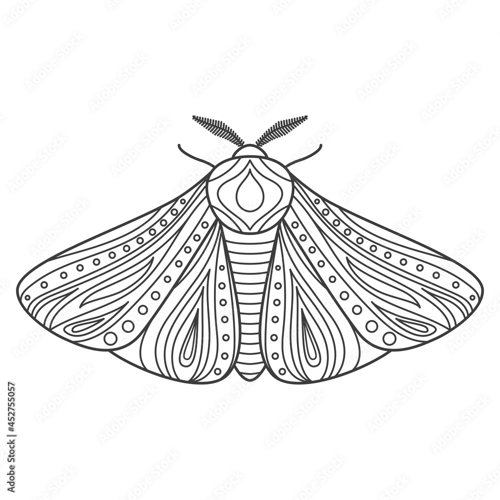 Decorative fantastic moth. Wings covered with ornaments for coloring ...