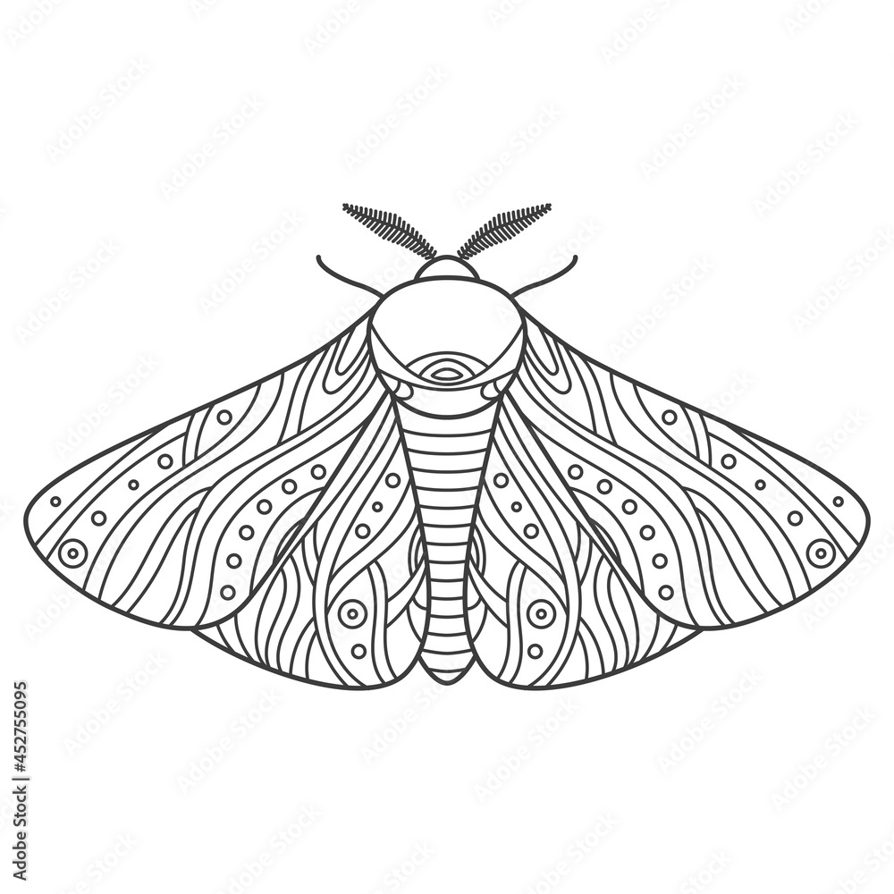 Decorative fantastic moth. Wings covered with ornaments for coloring ...