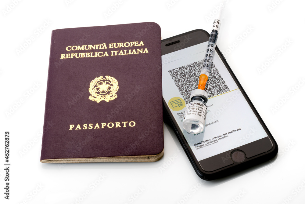 Pfizer COVID-19 Vaccine Comirnaty vial on smart phone with digital ...