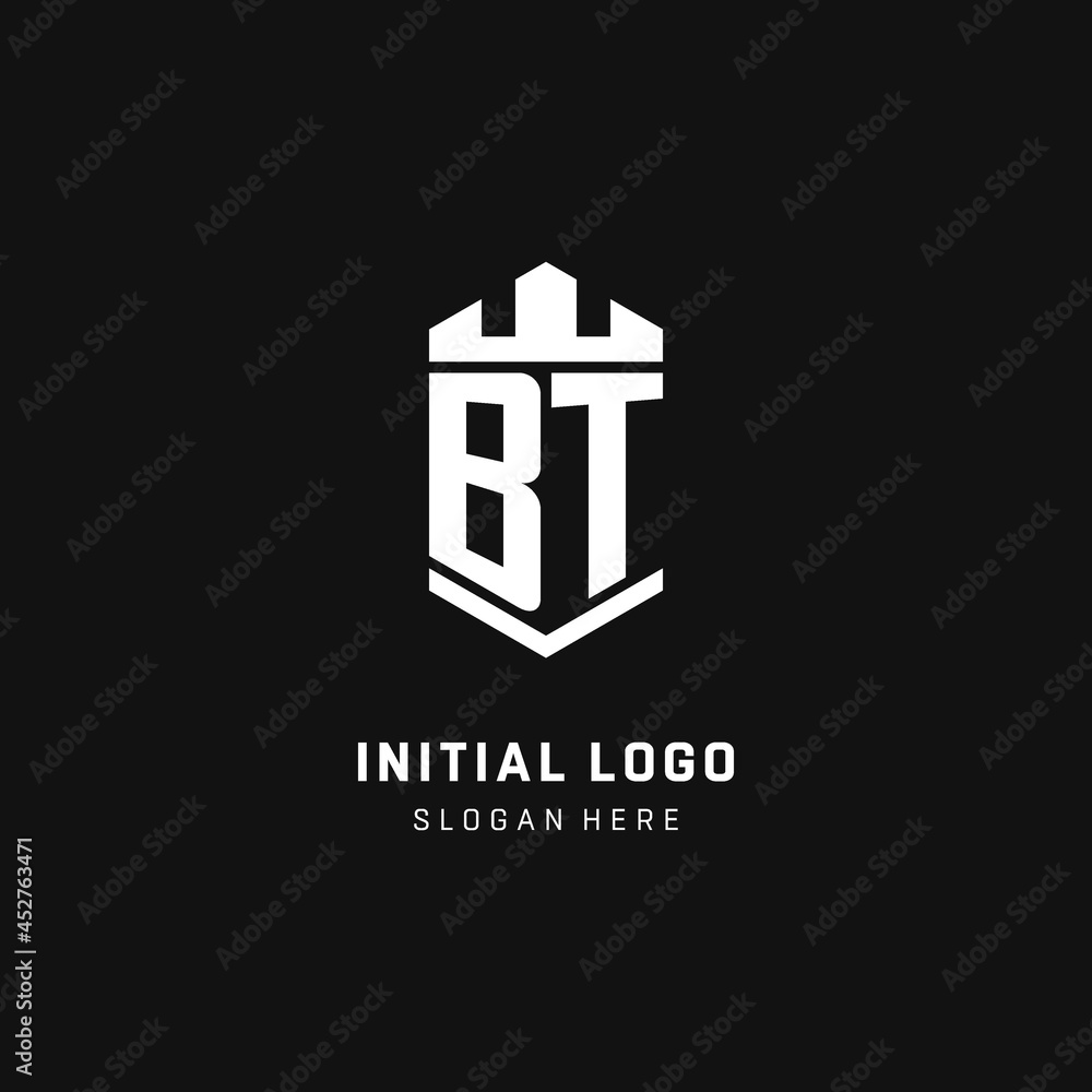 BT monogram logo initial with crown and shield guard shape style Stock ...