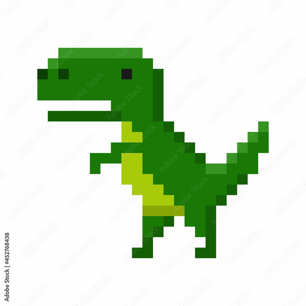 Pixel art of dinosaur icon isolated on white background. Big cheerful ...