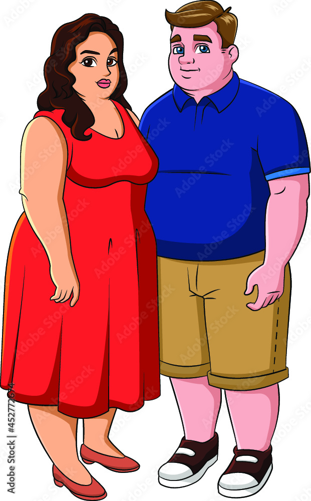 Cartoon vector illustration of a fat couple-man and woman Stock Vector ...