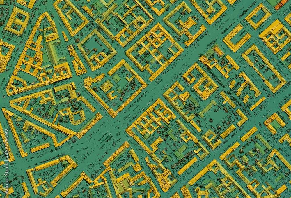 Digital elevation model. GIS product made after proccesing aerial ...